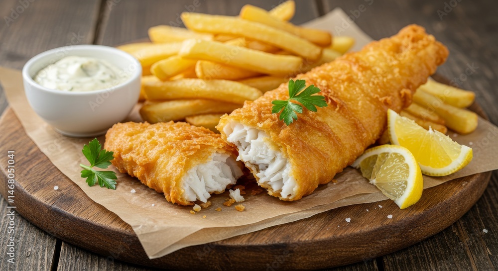 Crispy Battered Fish Fillet and Golden French Fries with Tartar Sauce ...