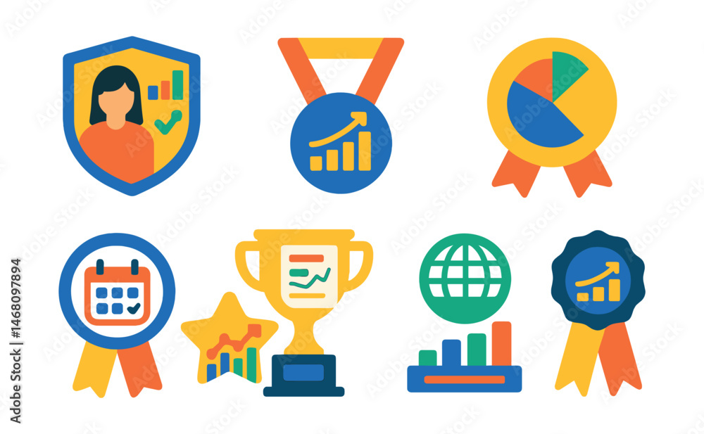 Flat vector icons of educational analytics: student performance ...