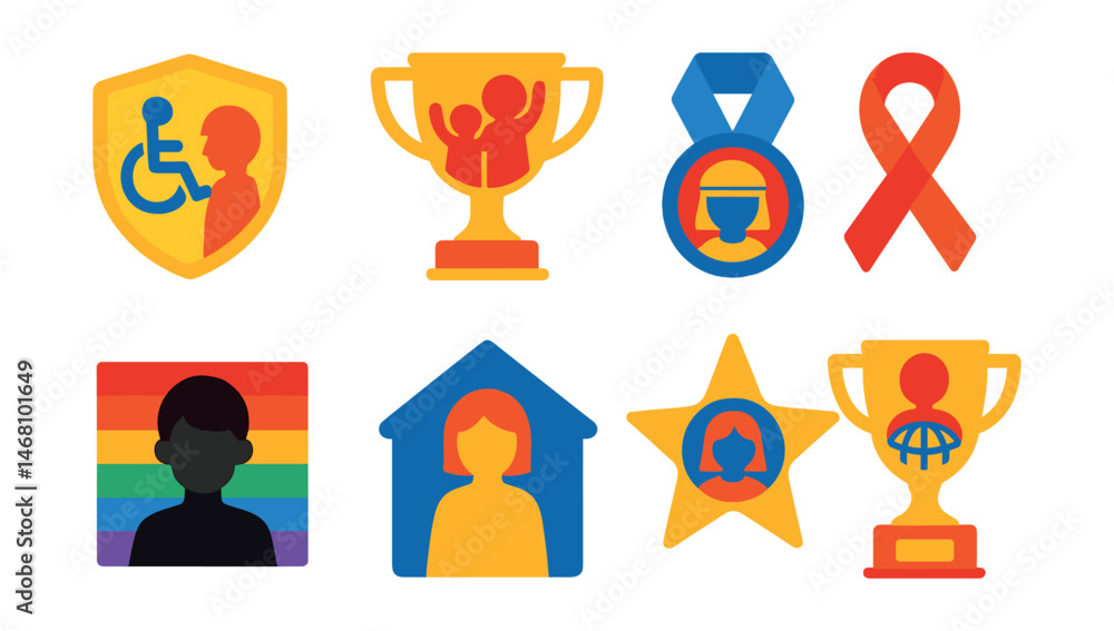 Flat vector icons of special protection for vulnerable groups: rights ...