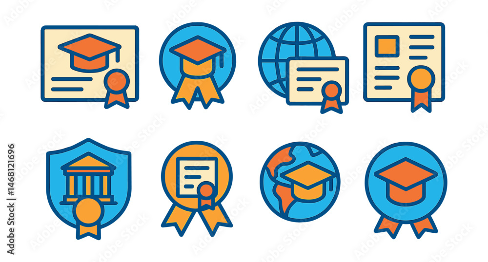 Flat vector icons of international diplomas: international graduation ...
