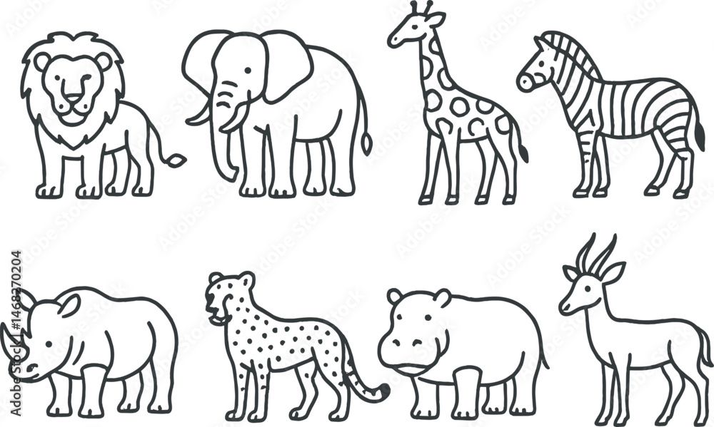 Wild animals outline icons set – linear, wildlife, fauna symbol pack ...