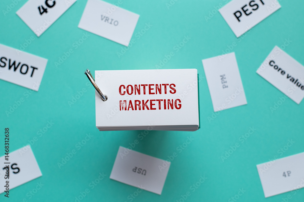 There is word card with the word Contents Marketing. It is as an eye ...