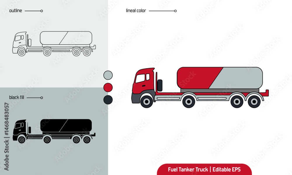 Fuel tanker truck vector illustration in lineal color, outline, and ...