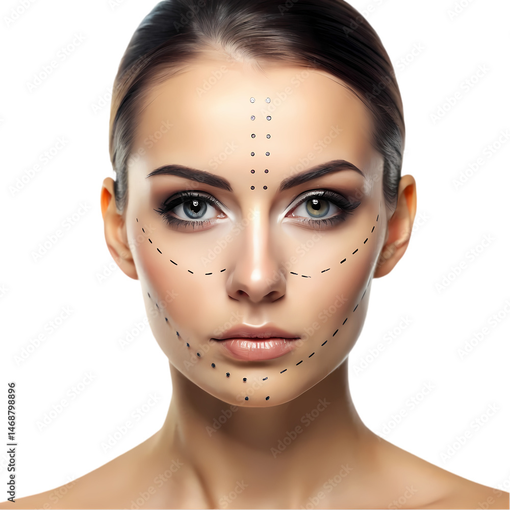 Beautiful Woman Face Mapping Cosmetic Treatment on Transparent ...