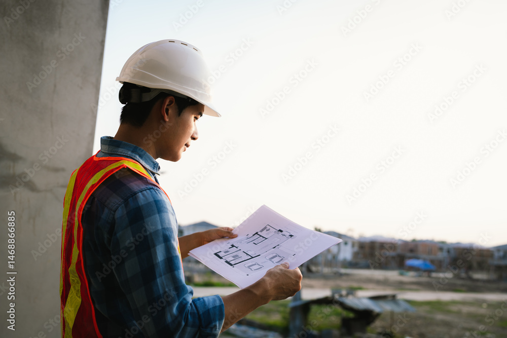 Engineers and architects collaborate at a construction site, wearing ...