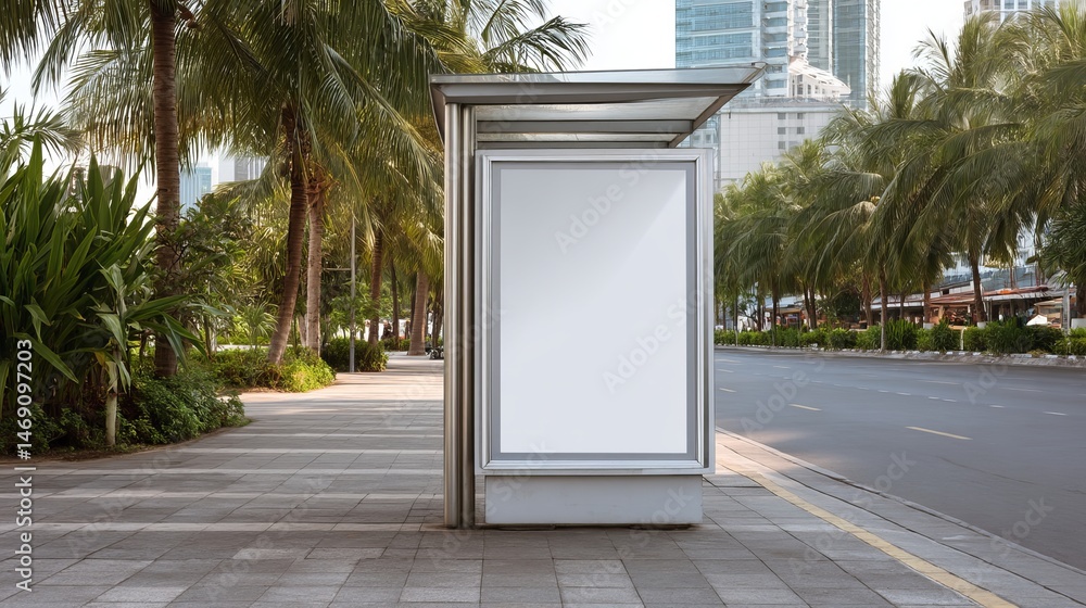 Blank Modern Bus Stop Advertisement Billboard Mockup Tropical City ...