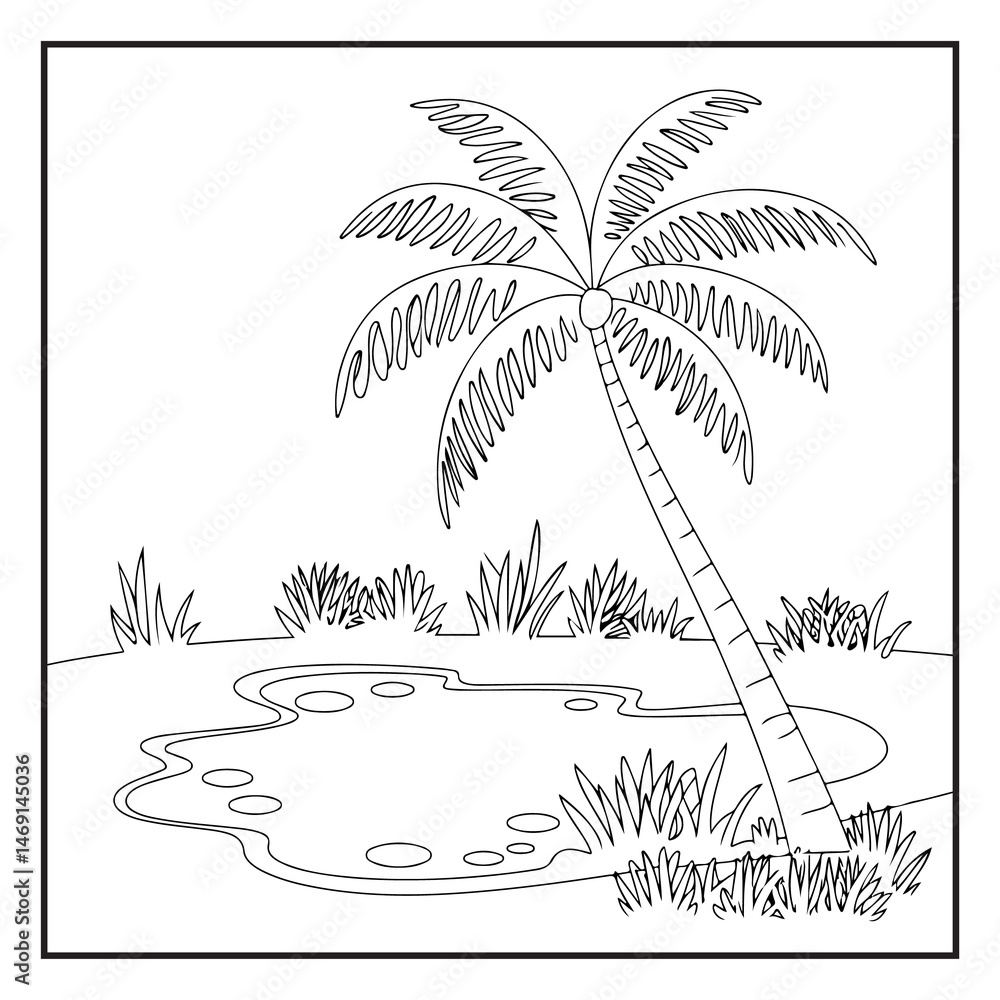 Coloring Page Showing Rainforest Scene, Coloring Page for Kids Stock ...