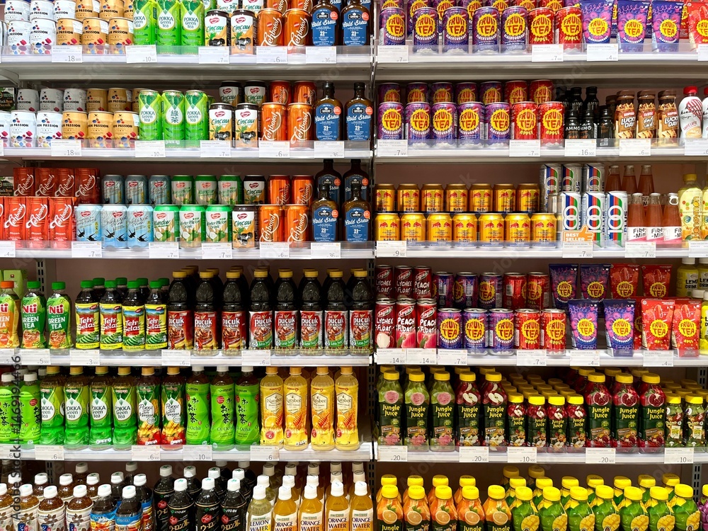 Jakarta, Indonesia - May 7th, 2025 - Bottled beverage drinks variety in ...