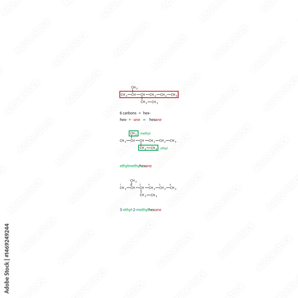 Vector de Stock IUPAC Naming of Branched Alkanes – Step-by-Step Example ...