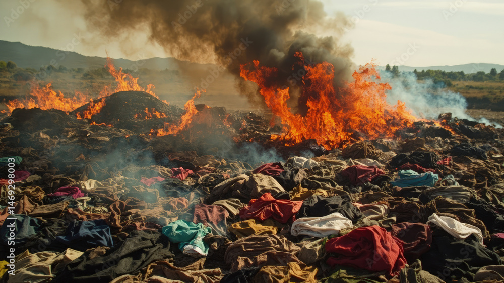 Burning clothes landfill fire environmental damage and pollution ...