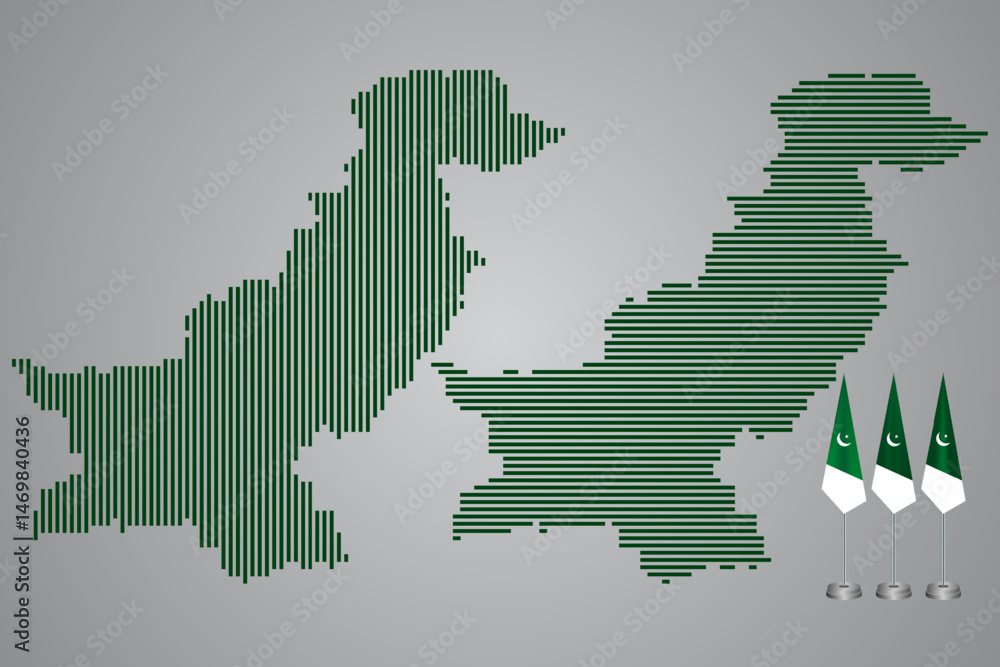 Pakistan line map with realistic flagpole. Modern geopolitical ...
