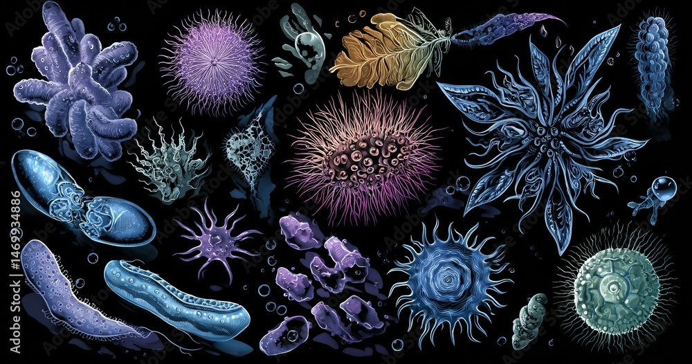 Microscopic Marine Life: Detailed Illustrations of Plankton and ...
