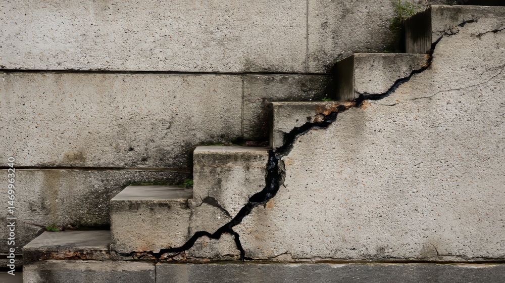 Damaged section of concrete stair steps showing structural problems ...