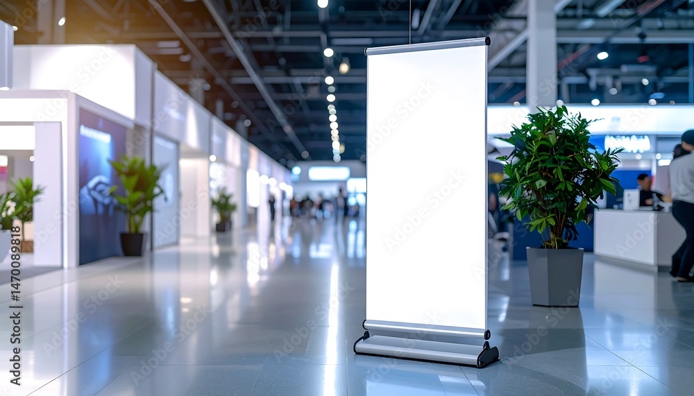 Blank Roll-Up Banner in Modern Convention Center Stock Illustration ...