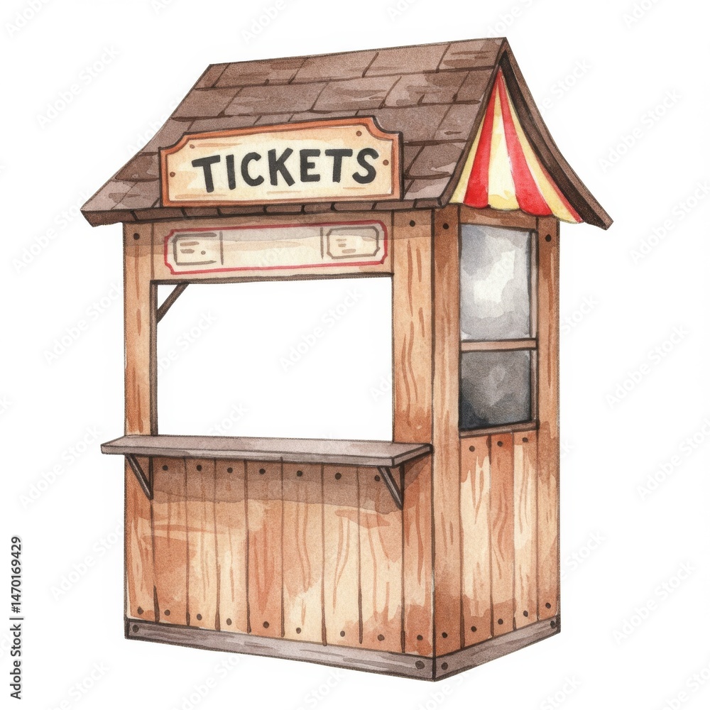 Rustic Wooden Ticket Booth Watercolor Illustration Stock Illustration ...