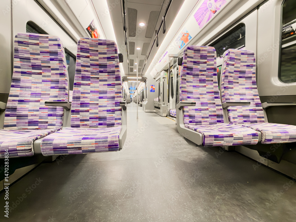London, UK - April 1, 2025; View through carriages of Elizabeth Line ...