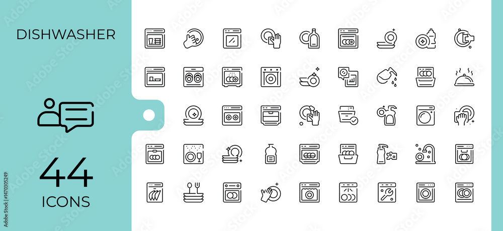 Set of Dishwasher line icon. Related to hygiene, anti-bacterial, clean ...