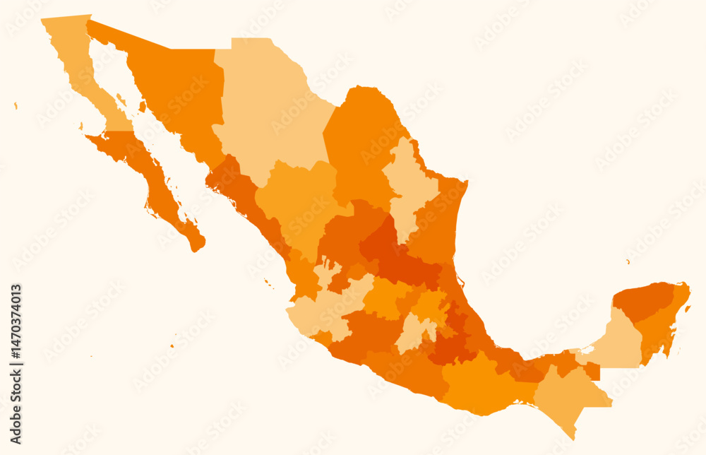Vector de Stock Map of Mexico with regions. A simple country border map ...
