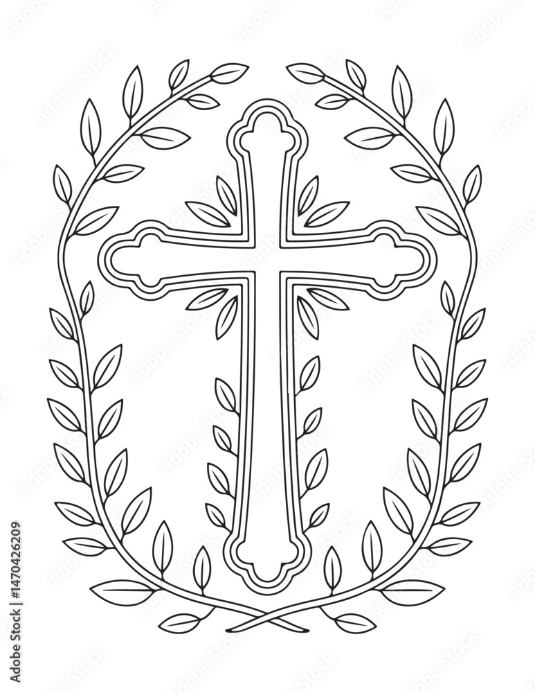Christian Cross with Floral Wreath Coloring Page – Inspirational Faith ...