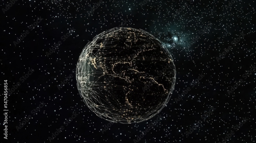 An image of the globe seen from outer space, illuminated by network ...
