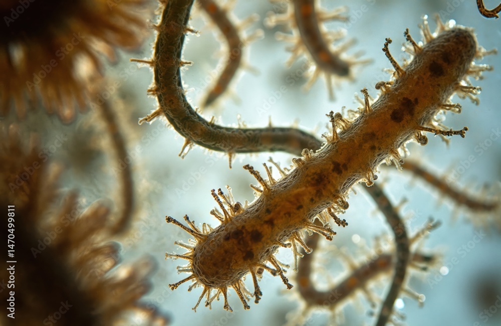 Microscopic view soil microorganisms in detail, cellular world ...