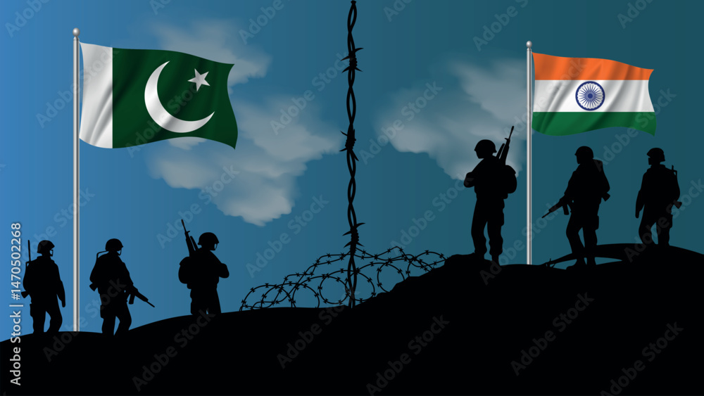 Vector de Stock India-Pakistan tension on borders , Pakistan India ...