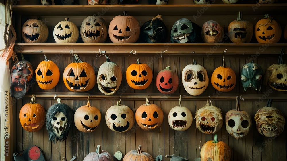 Stock-Foto „Display of old Halloween costumes with simple designs and ...