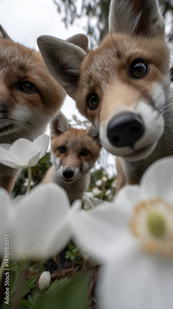 Cute Fox Closeup Frolicking Outdoors Among Vibrant Spring Blossoms ...