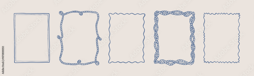 Rectangular hand drawn frame set. Wavy rope doodle. Curvy, trendy ...
