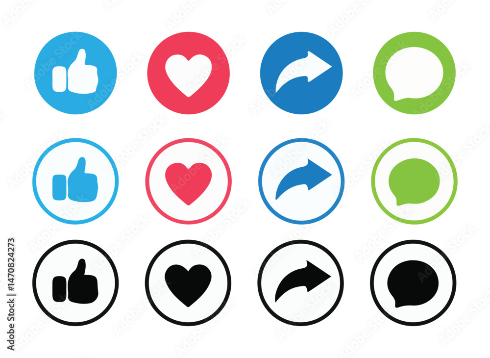 Facebook reactions. social media smiley emoji face ; thumb up icon ...