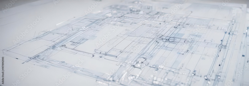 Faint blue blueprint overlay on white, technical drawing effect , blue ...