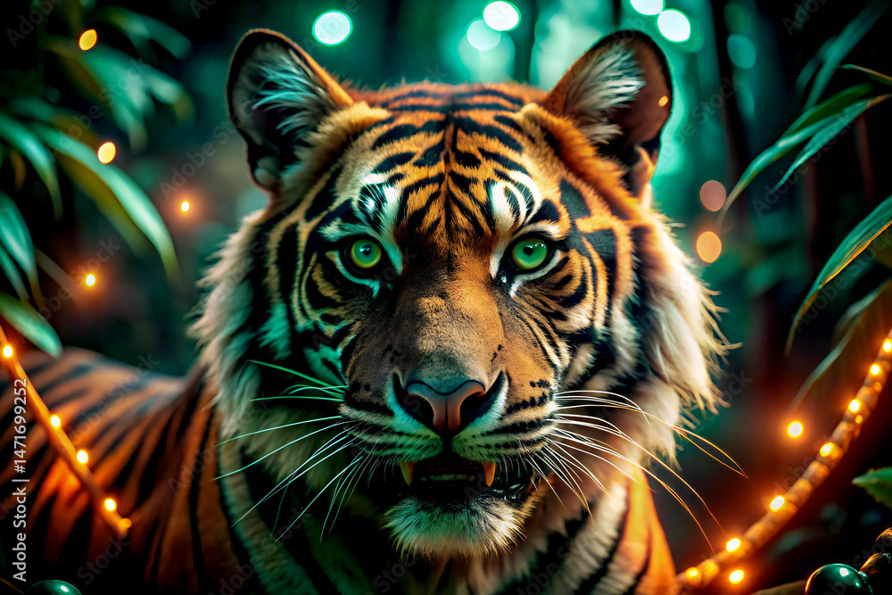 Hyper Detailed Close Up Portrait Of Tiger With Golden Black Fur