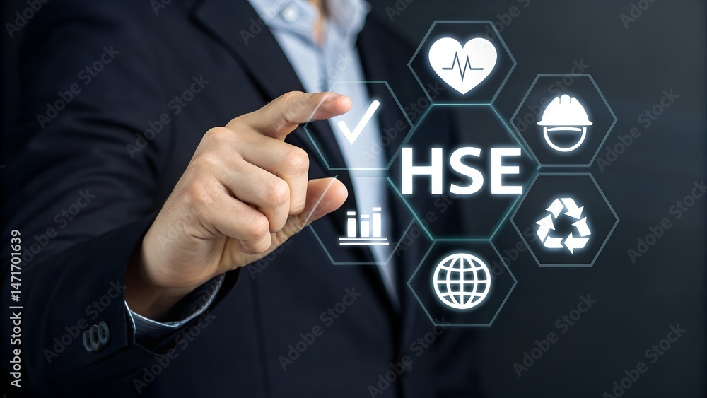 Health, Safety, and Environment (HSE) Management Concept. A person ...
