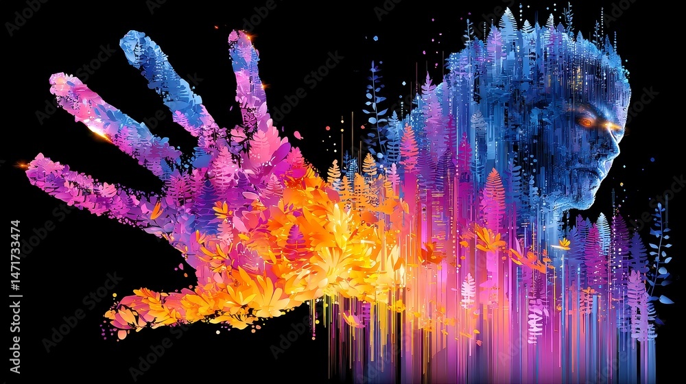 Stock-Illustration „Digital Metamorphosis, an artistic representation ...