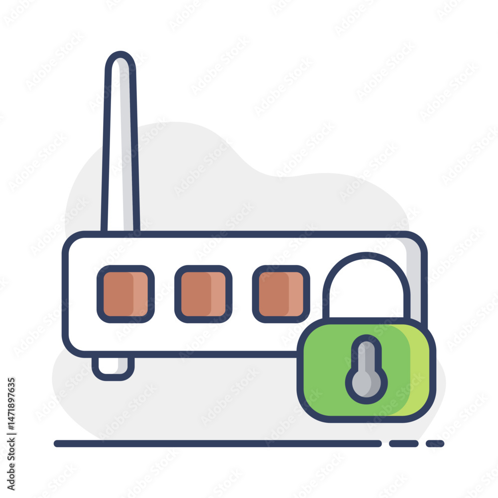 WIFI modem with lock icon. Private wifi network Stock Vector | Adobe Stock