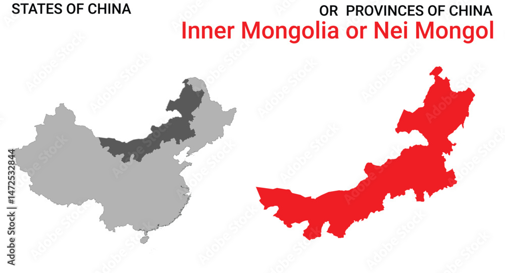High detailed map of Nei Mongol or Inner Mongolia vector illustration ...