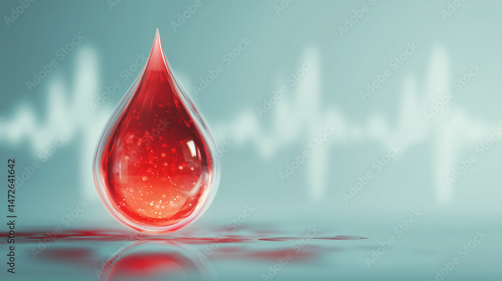 drop of blood with heartbeat line shadow – perfect for medical ...