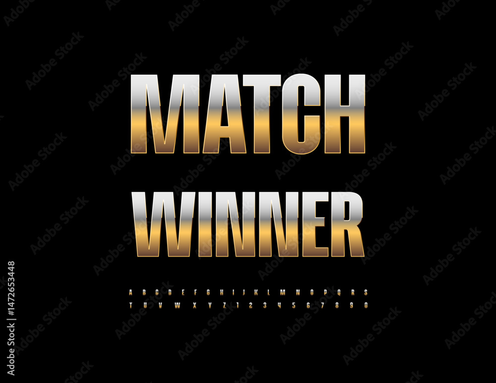 Vector Golden Emblem Match Winner. Shiny Metallic Font. Luxury Digital ...