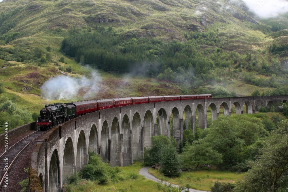 Jacobite Steam Locomotive on the Iconic Glenfinnan Viaduct: A Scenic ...