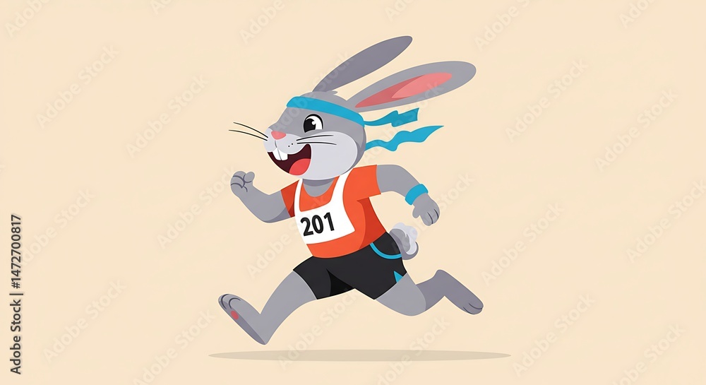 Cartoon Rabbit Running a Race with Determination and Speed Stock ...