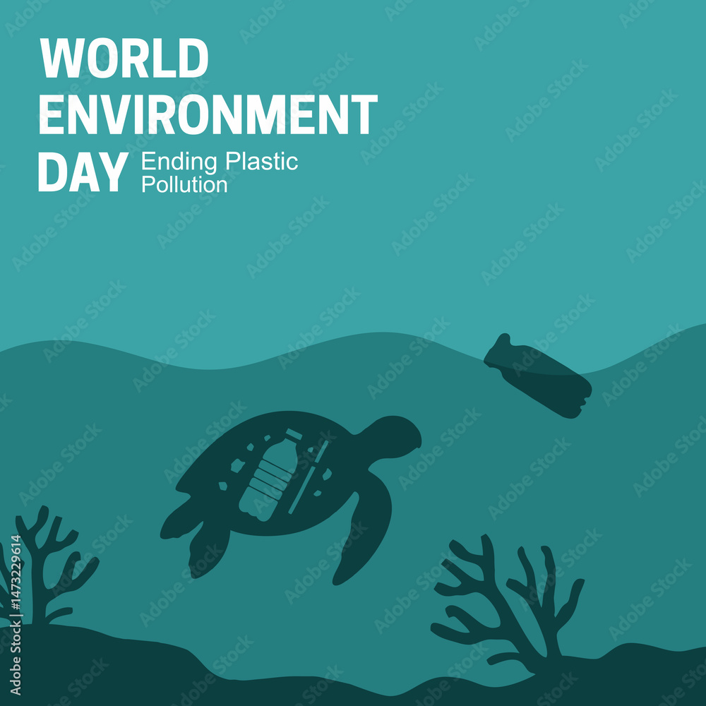 Vektor World Environment Day illustration with sea turtle swimming ...