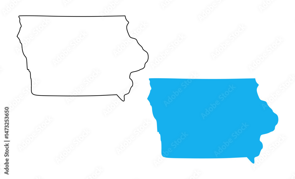 map of the U.S. state of Iowa. Blue silhouette and outline isolated on ...