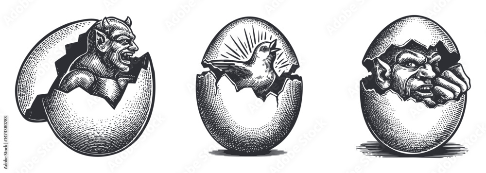 Stock-Vektorgrafik „Three Stages of Transformation: From Devil to Bird ...