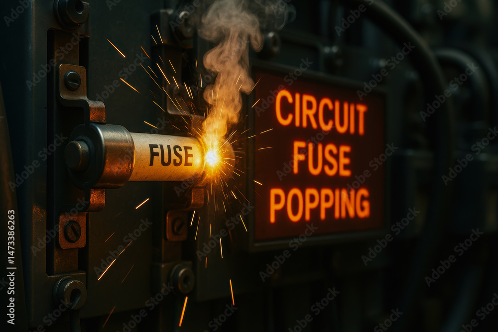 Sparking fuse in industrial power plant causes warning sign to light up ...