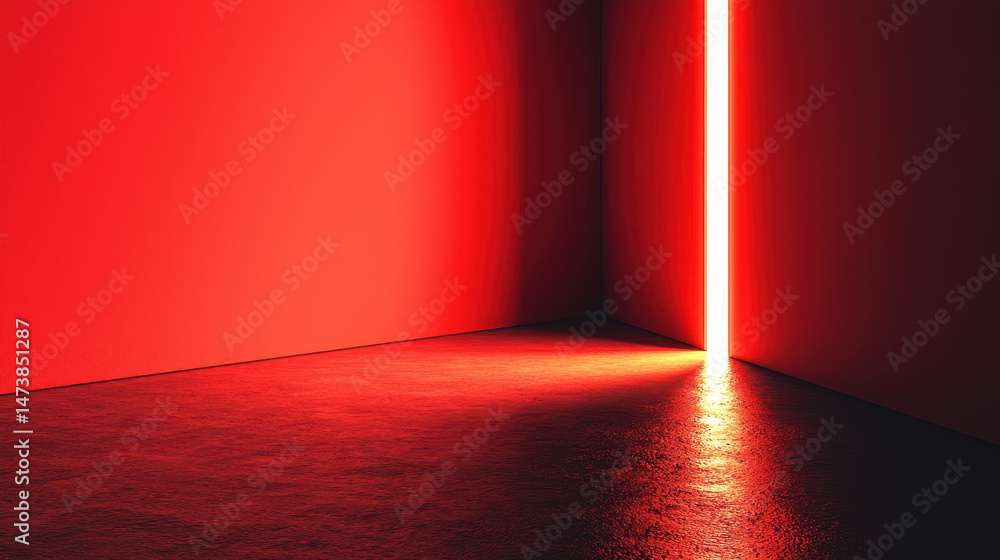 Minimalist 3D background with realistic red walls and floor, featu a ...