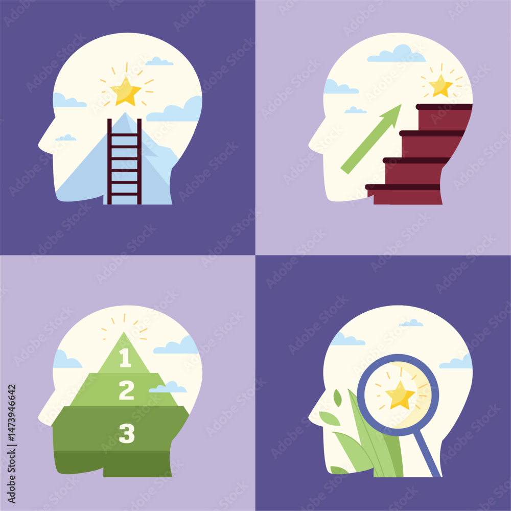 Personal needs. Mindset self development, inner value mind bias balance growth esteem person ...