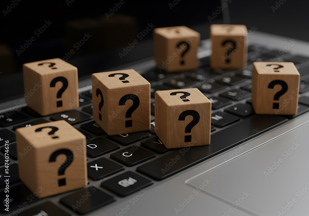 Online quiz questions and answers concept with question mark blocks on ...