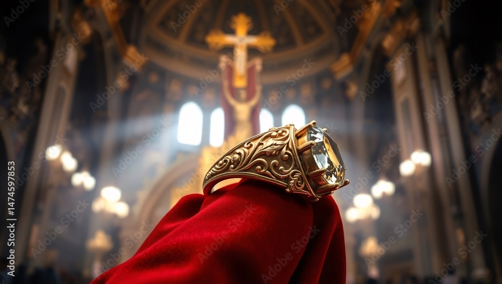 The papal ring rests atop silk, waiting for the sacred anointing. A ...
