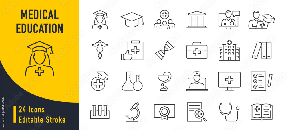Medical Education web icon set in line style. Medicine, college ...
