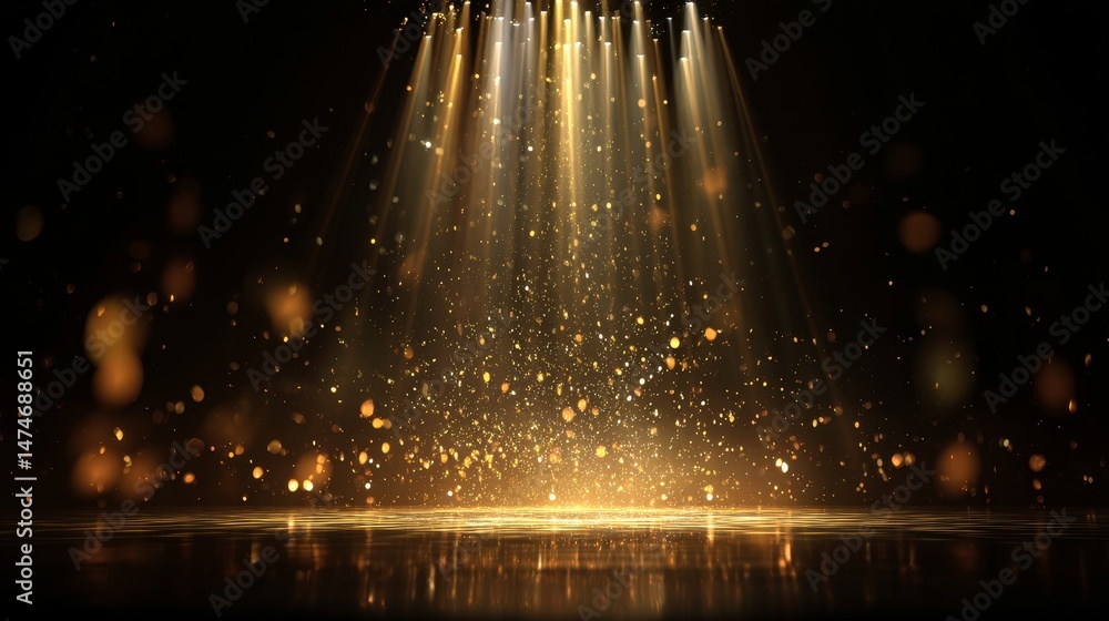 Award party stage golden stage glitter animation. stars, lights and ...